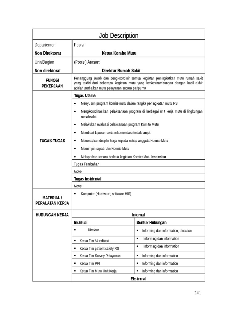 Job Desk Komite Mutu Rs | PDF