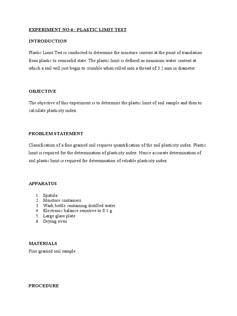 Experiment 4 (Plastic Limit Test) | PDF | Materials | Natural Materials