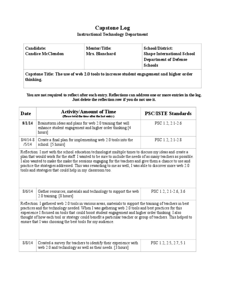 Capstone Log PDF 2 | PDF | Classroom | Teachers