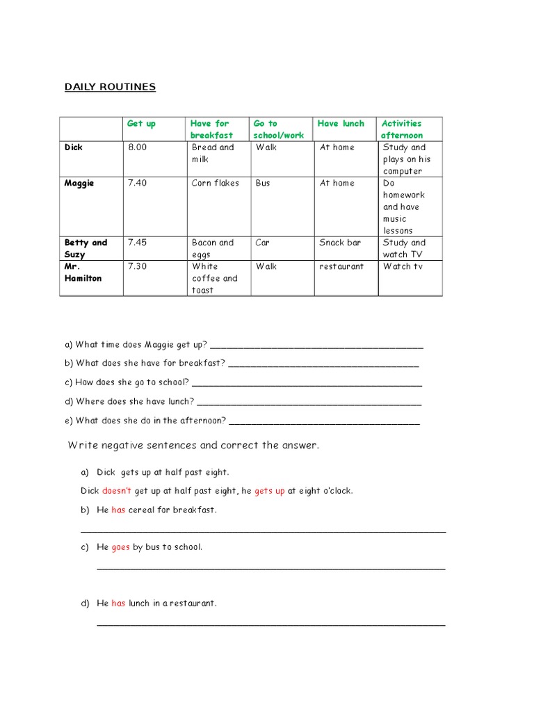 Daily Routines in Present Simple | PDF