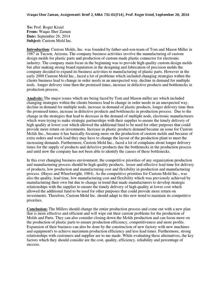 Custom Mold Case Study | PDF | Strategic Management | Economies