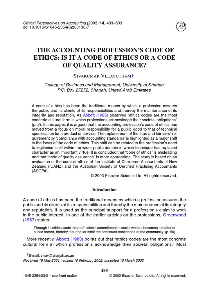 The Accounting Profession's Code of Ethics Is It A Code of Ethics or A ...