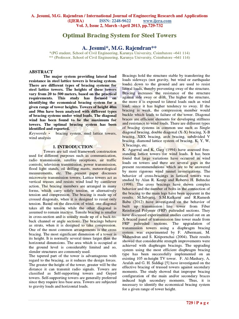 Optimal Bracing System For Steel Towers | PDF | Structural Load ...