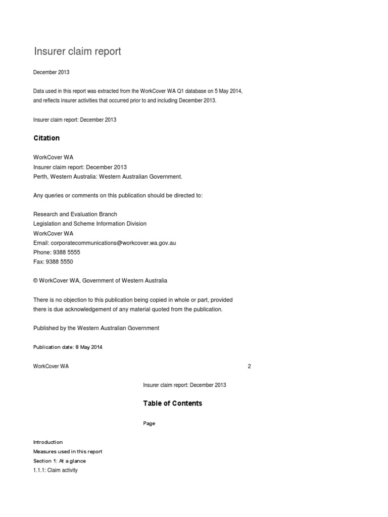 Insurer Claim Report Dec 2013 | PDF | Workers' Compensation | Insurance