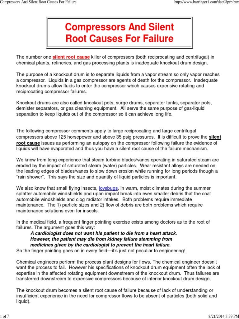 Compressors and Silent Root Causes For Failure | PDF | Filtration | Gas ...