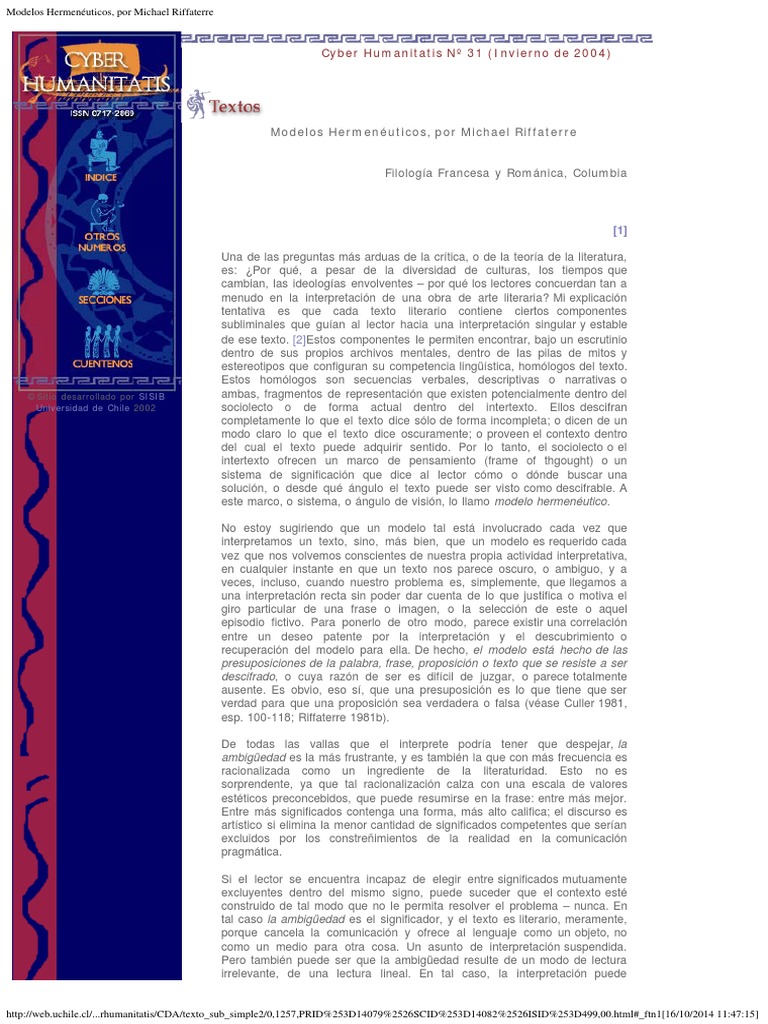 Modelos Hermenéuticos, Por Michael Riffaterre | PDF | Hermenéutica ...