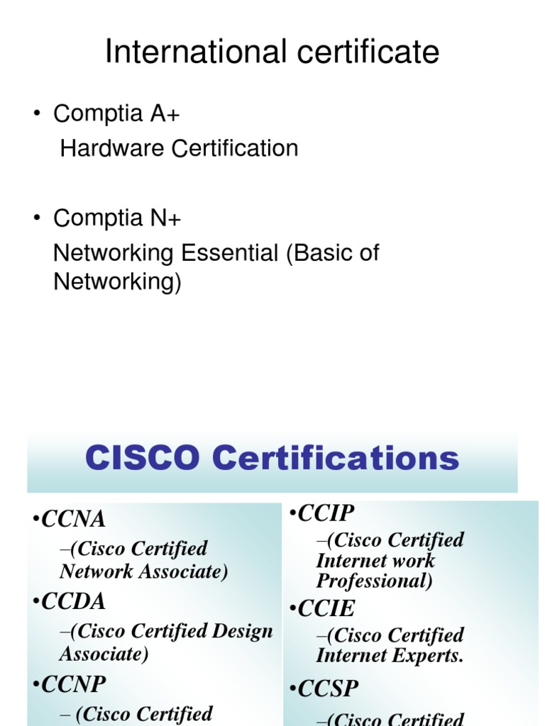 International Certificate: - Comptia A+ Hardware Certification ...