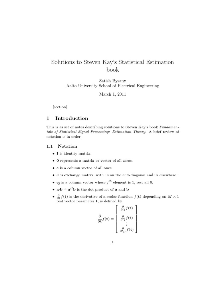 Solutions To Steven Kay's Statistical Estimation Book | PDF ...
