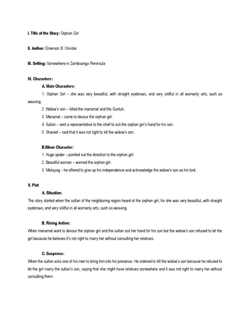 The Story of The Orphan Girl - Analysis | PDF