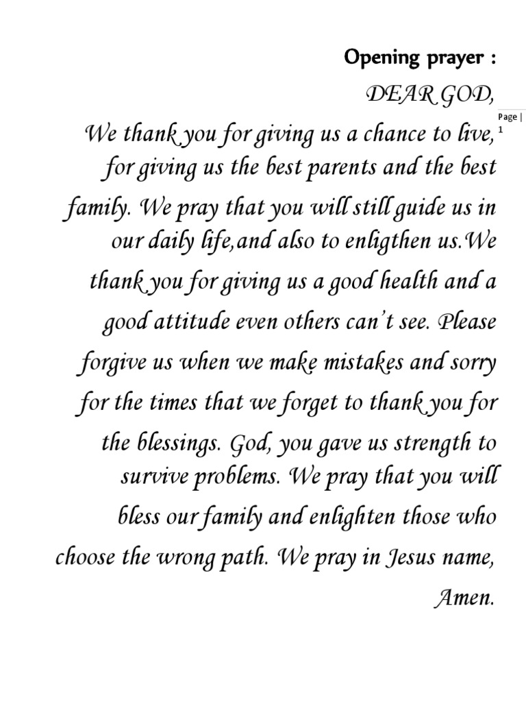 Opening Prayer | PDF | Secondary School | Prayer