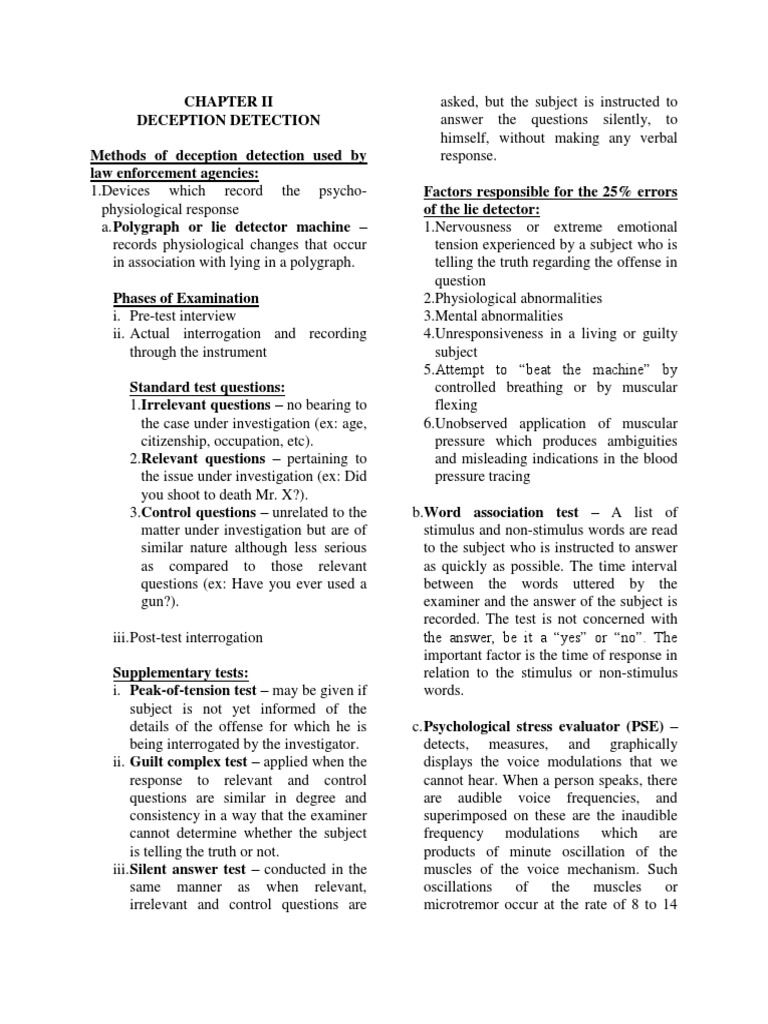 CHAPTER II - Deception Detection | PDF | Polygraph | Psychology
