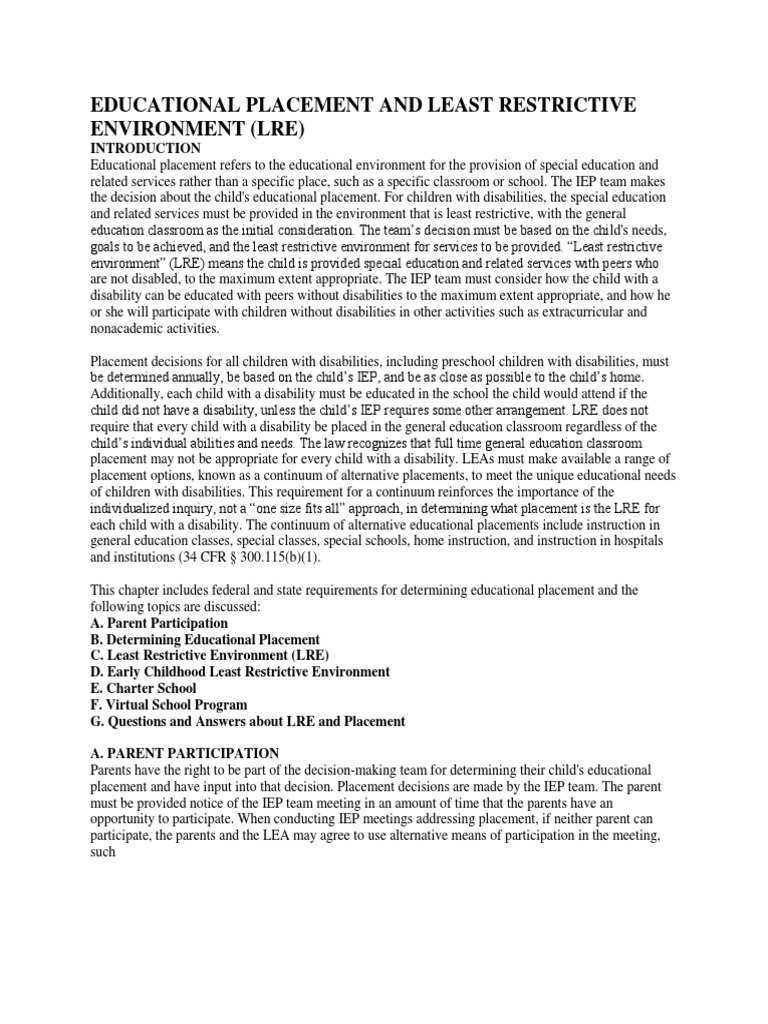 Educational Placement and LRE Overview | PDF | Individualized Education ...