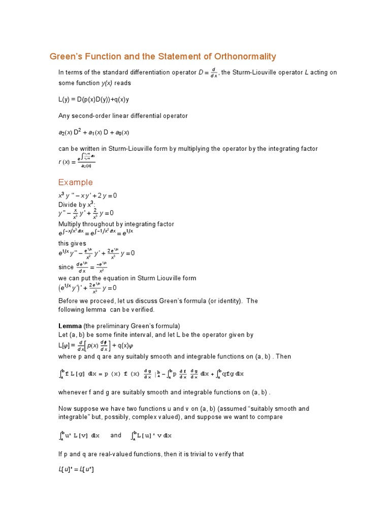 Green's Function and The Statement of Orthonormality: Example | PDF ...