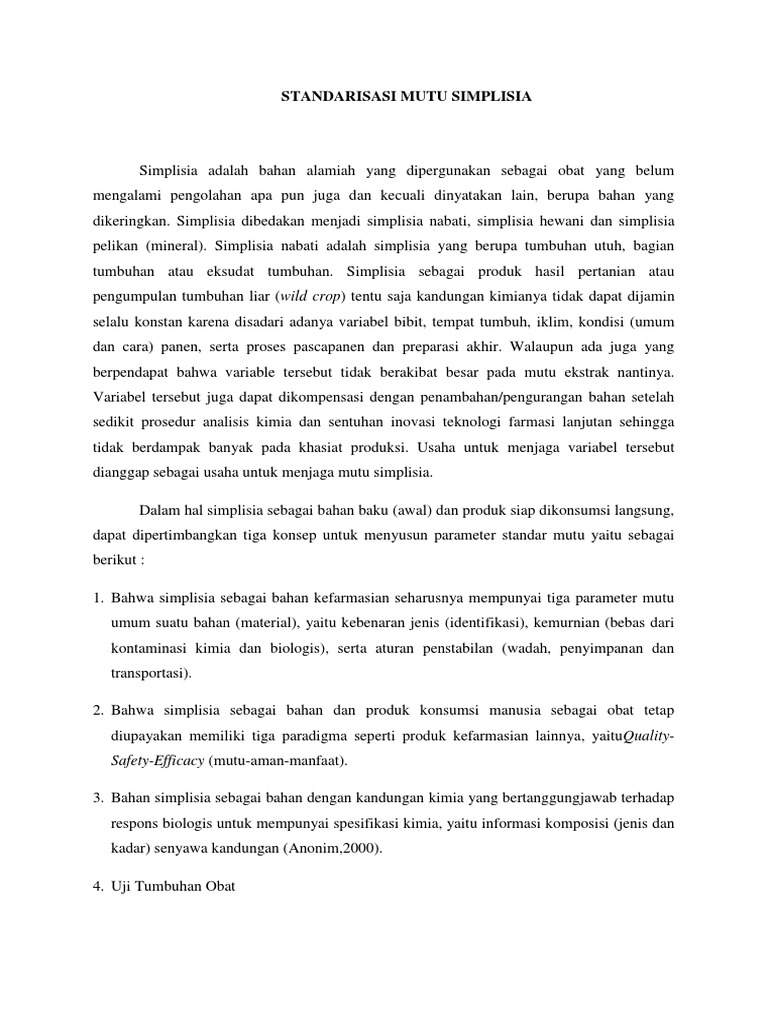 TUGAS Standarisasi Mutu Simplisia | PDF