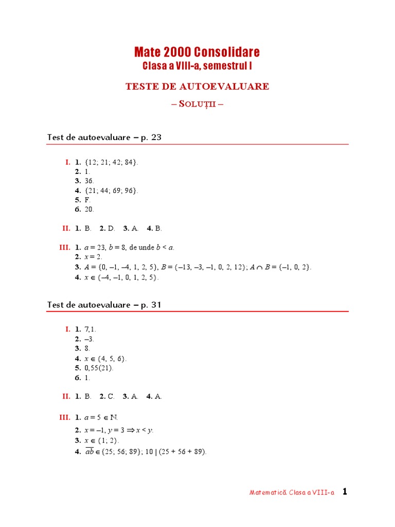 Teste de Autoevaluare Matematică Clasa 8 | PDF | Teaching Methods ...