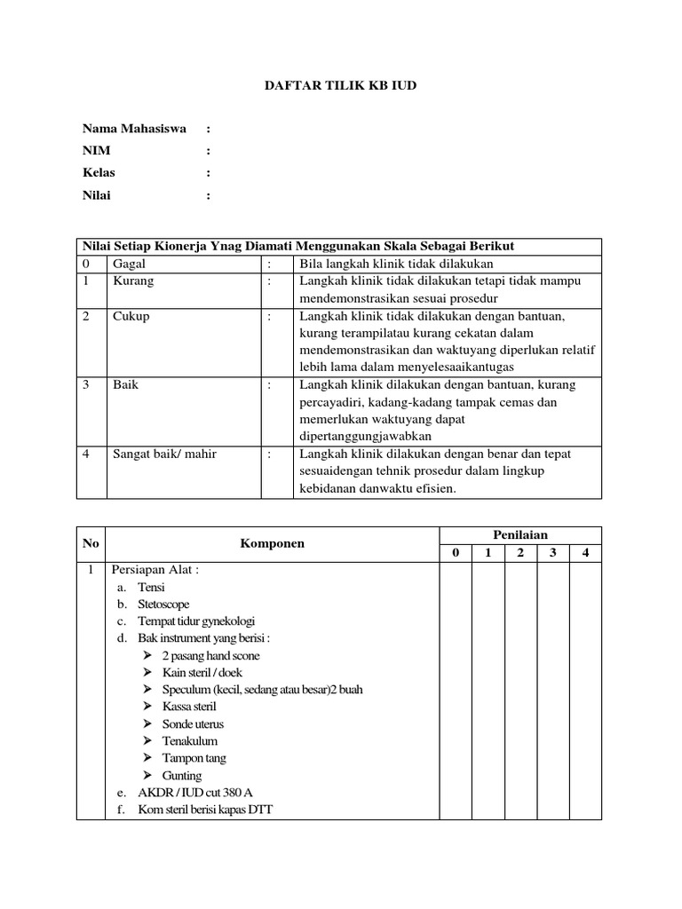 Daftar Tilik KB Iud | PDF