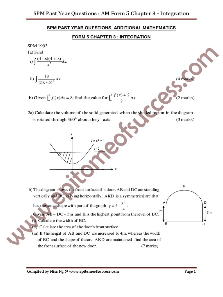 SPM F5 Ch3 PDF Darker Sample | PDF | Tangent | Integral