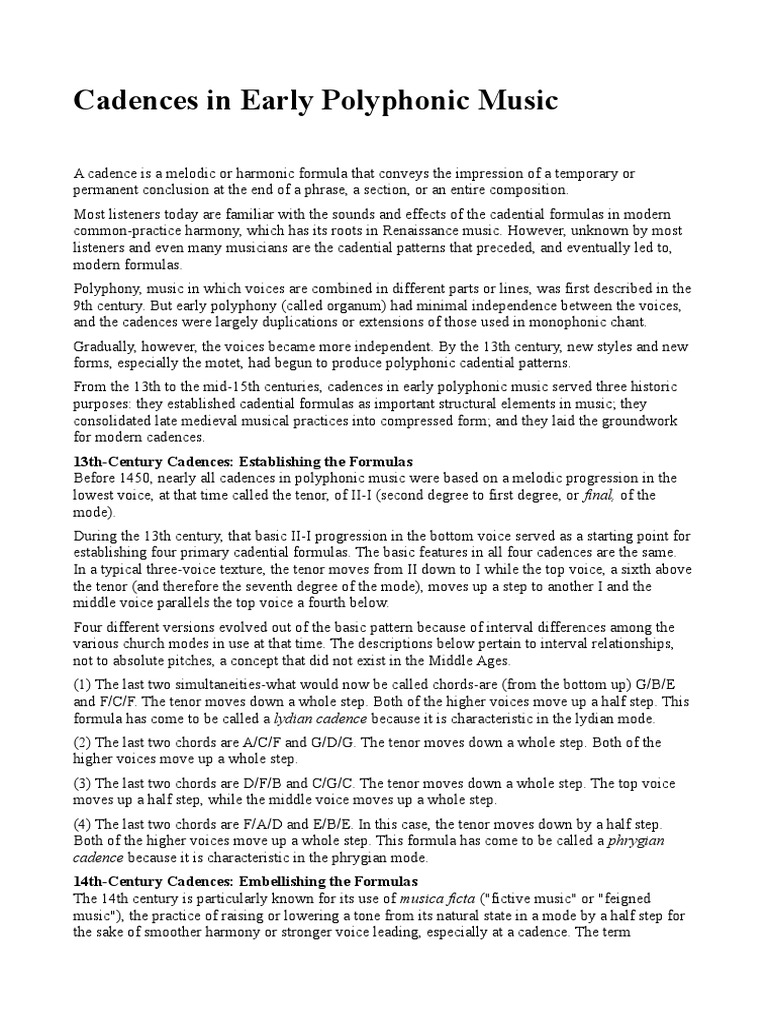 Cadences in Early Polyphony | PDF | Mode (Music) | Chord (Music)