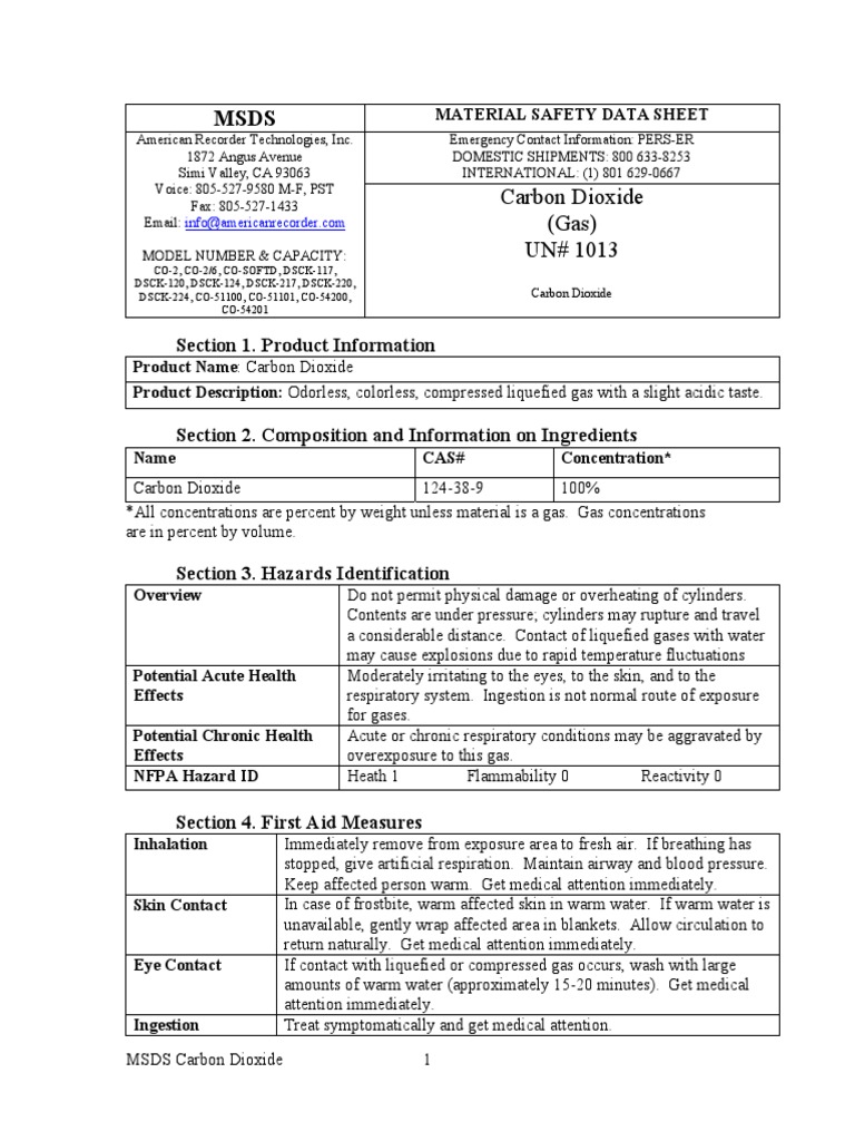 MSDS Co2 | Oxide | Carbon Dioxide