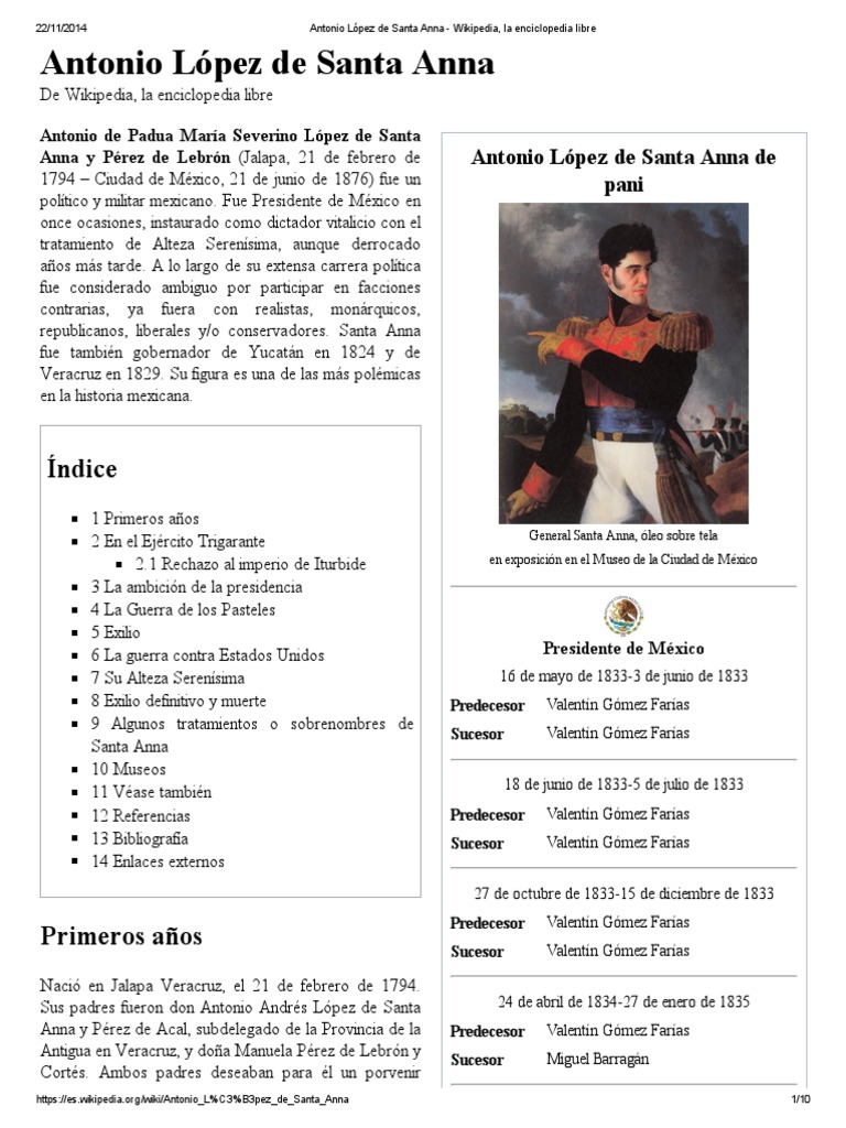 Antonio López de Santa Anna - Wikipedia, La Enciclopedia Libre | PDF ...