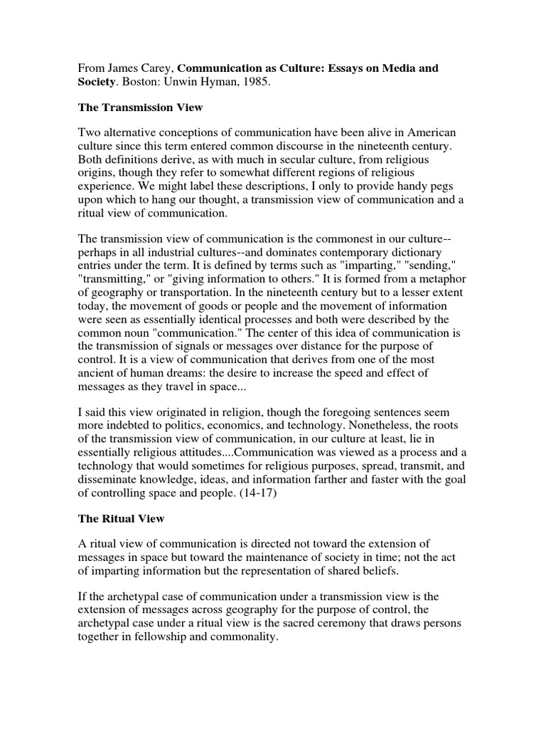 Two Views of Communication Transmission & Ritual | Download Free PDF ...