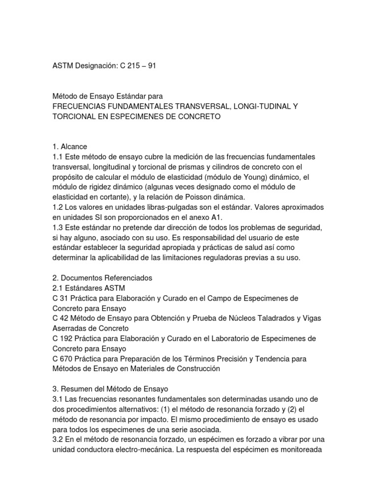 Astm c215 Frecuencias Fundamentales Transversal Longitudinal y ...