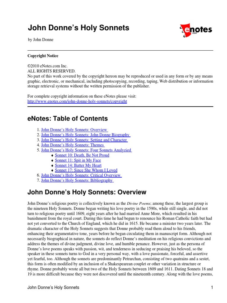 John Donnes Holy Sonnets Enotes | PDF | Sonnets | Poetry