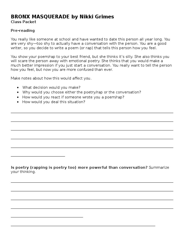 Exploring Poetry in Bronx Masquerade | PDF | Irony | Loneliness