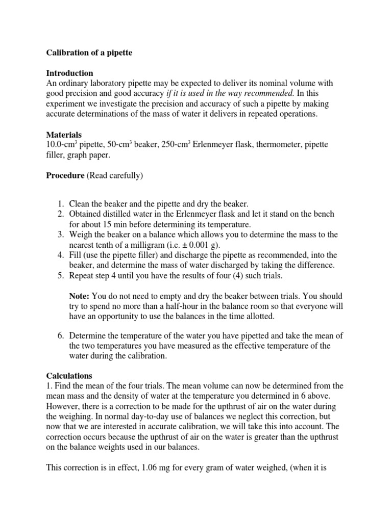 Pipette Calibration Procedure and Analysis | PDF | Density | Weight