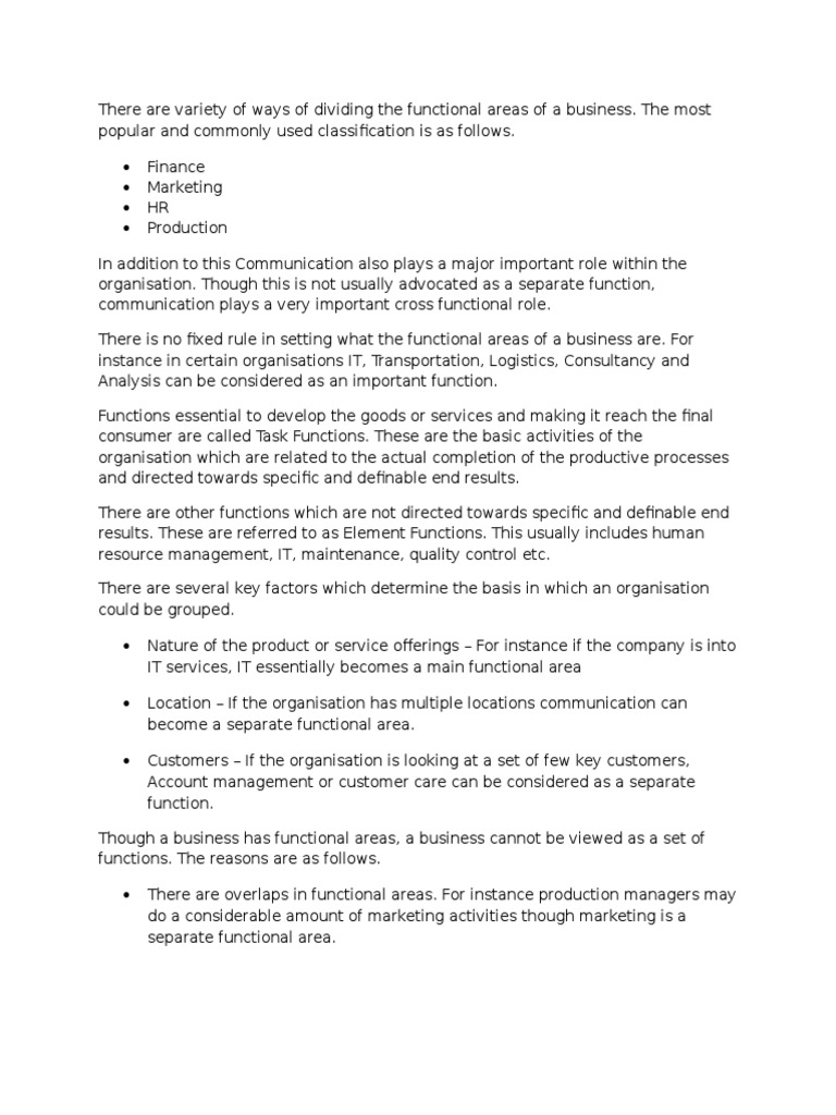 Functional Areas of Business | PDF | Human Resource Management ...