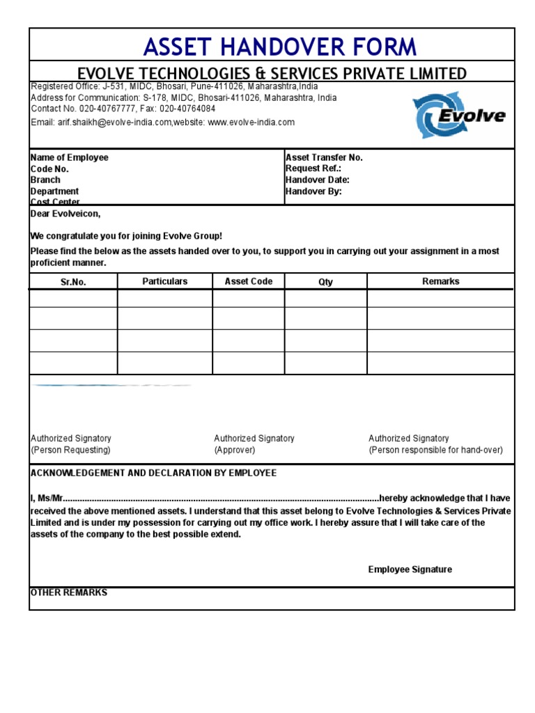 Asset Handover Form | PDF