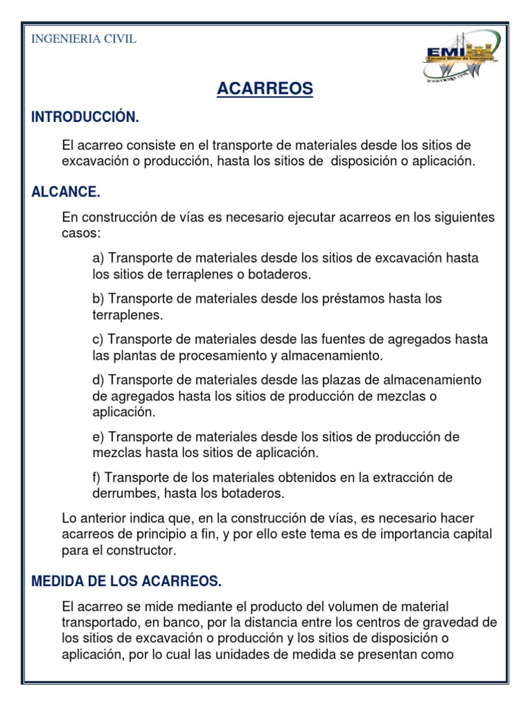 Acarreo en Ingeniería Civil: Guía Esencial | PDF | Transporte | Economias