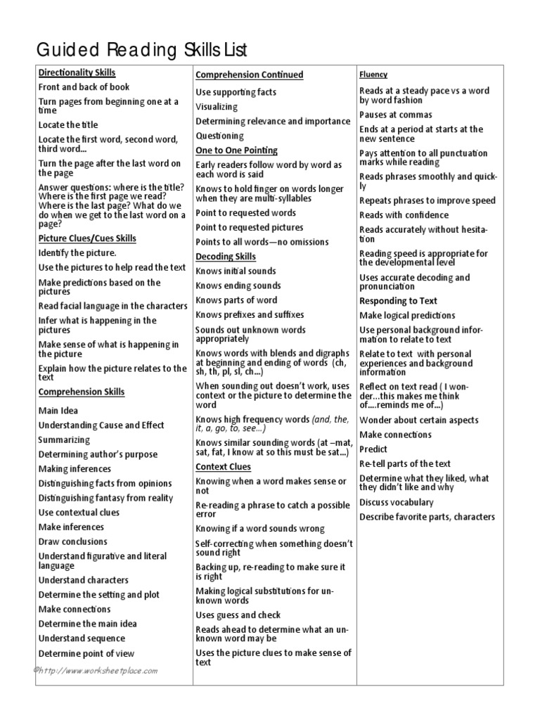 Guided Reading Check List | Download Free PDF | Reading Comprehension ...