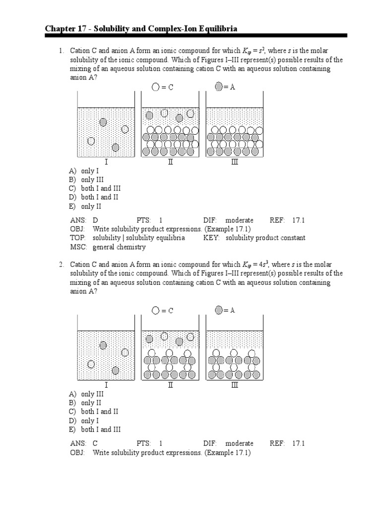 Chemistry Ch. 17 Test Bank | Download Free PDF | Hydroxide | Solubility