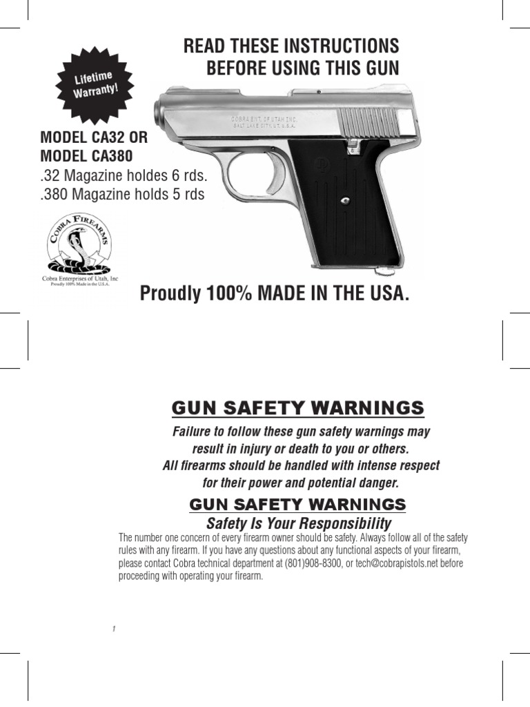 Cobra CA 32 380 Manual | PDF | Handgun | Magazine (Firearms)