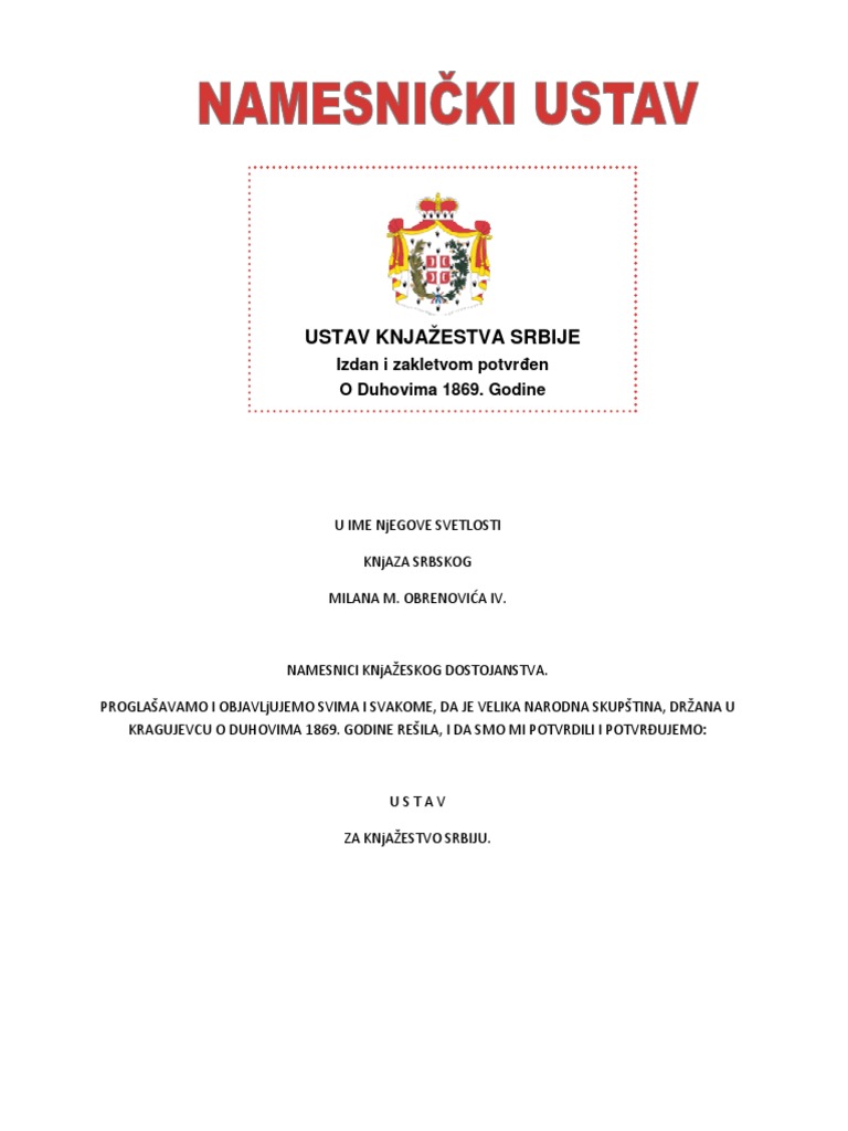 Namesnicki Ustav Iz 1869 | PDF