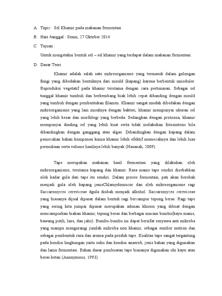 Laporan Sel Khamir | PDF