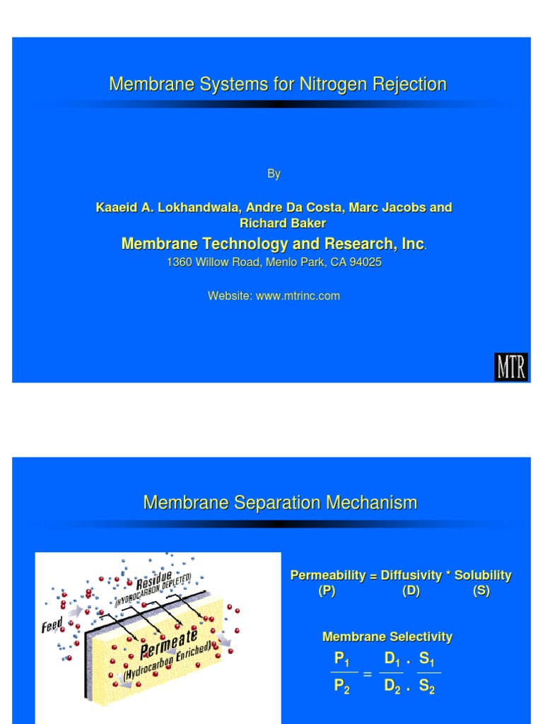 Membrane Systems For Nitrogen Rejection | PDF | Membrane | Natural Gas