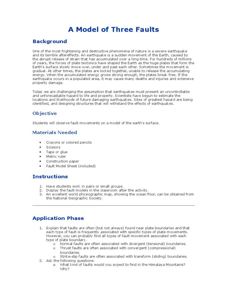 A Model of Three Faults | PDF | Fault (Geology) | Earthquakes