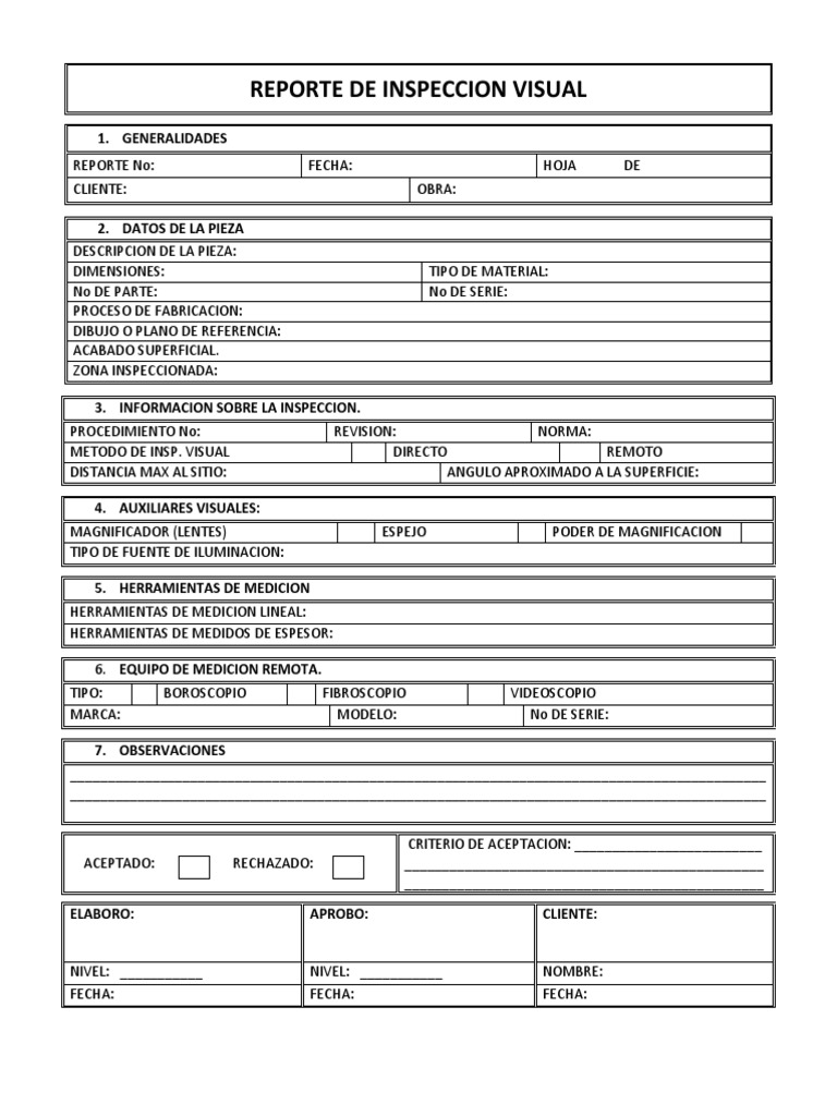 Reporte de Inspeccion Visual | PDF
