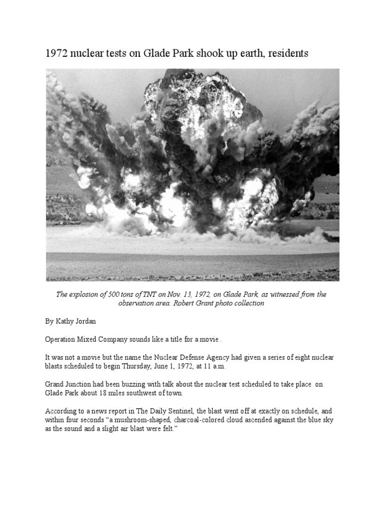 1972 nuclear tests on Glade Park shook residents and earth | PDF | Bomb ...