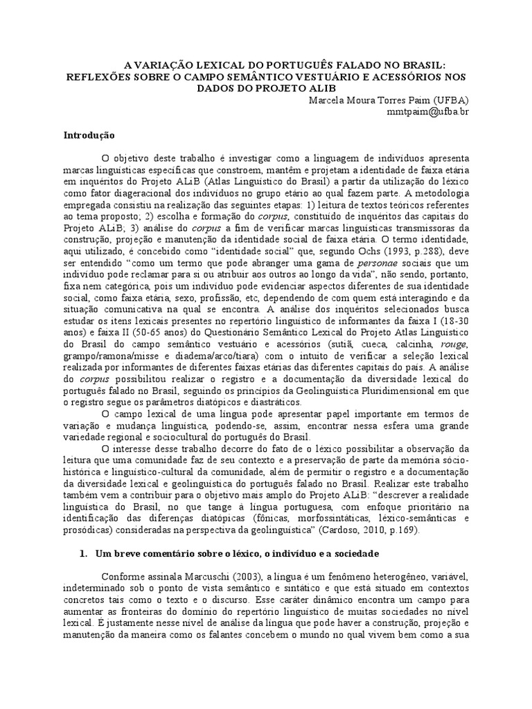 A Variação Lexical Do Português Falado No Brasil Reflexões Sobre o ...