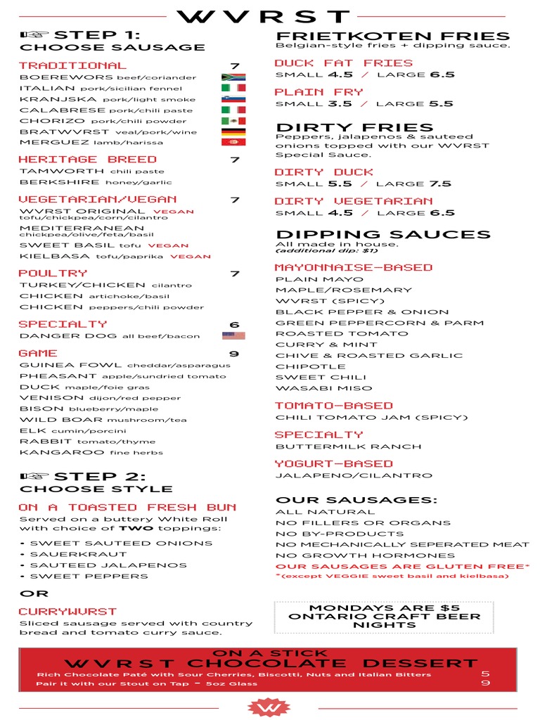 WVRST Food Menu 1405 | PDF | Sausage | European Cuisine