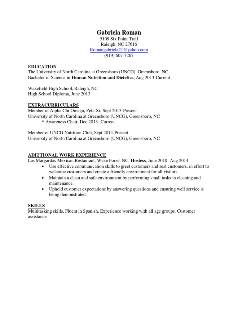 Gabriela Roman - Nutrition Student Resume | PDF | Career & Growth ...