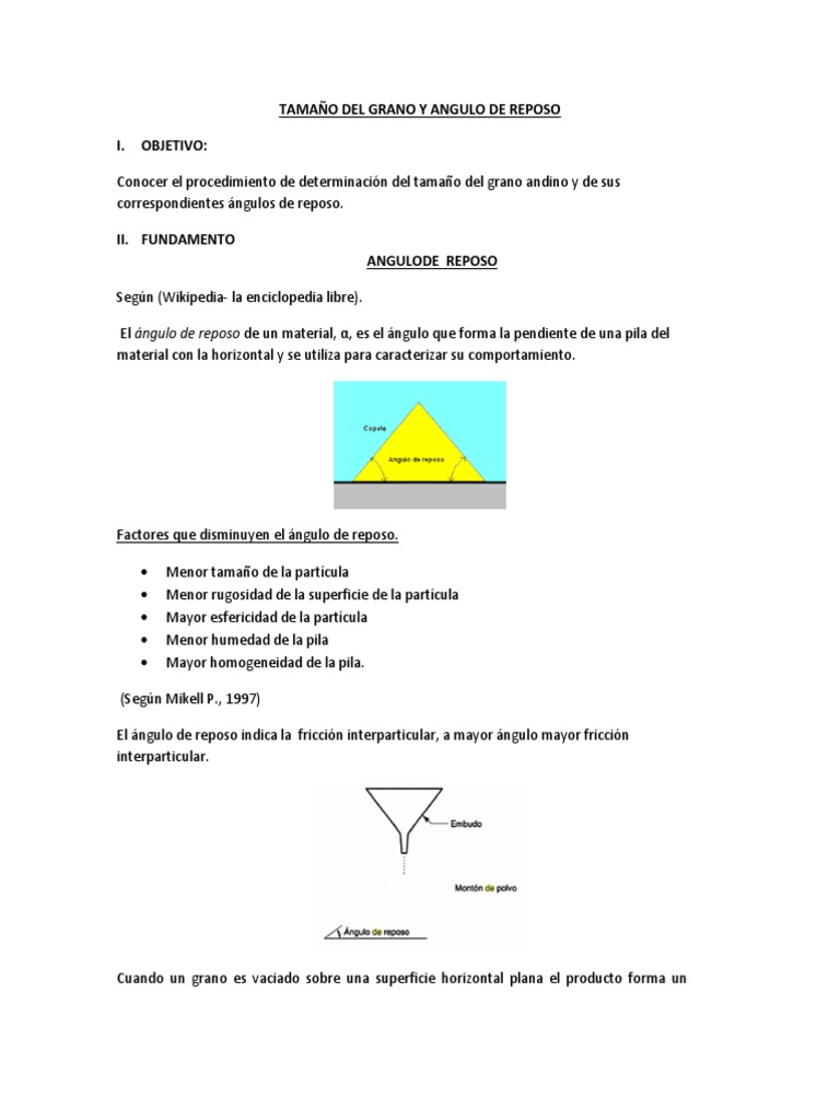 Tamaño Del Grano y Angulo de Reposo | Descargar gratis PDF | Mecánica ...
