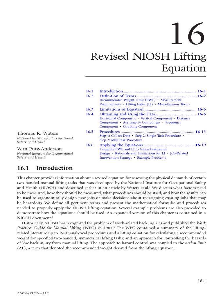 Revised NIOSH | PDF | Frequency | Lift (Force)