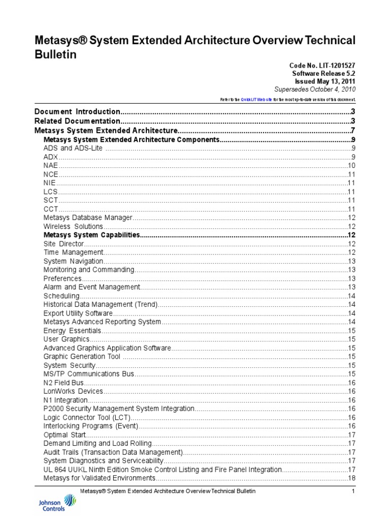Metasys System Extended Architecture Overview Technical Bulletin | PDF ...