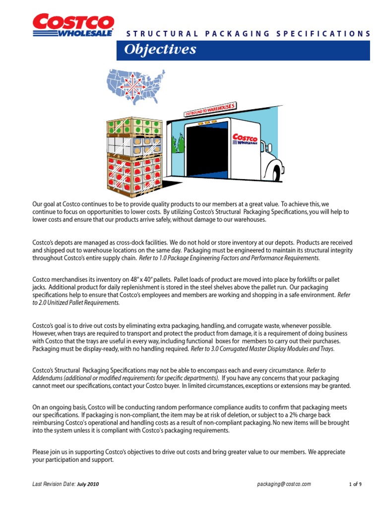 Costco Packaging Specs Addendums | Pallet | Containerization