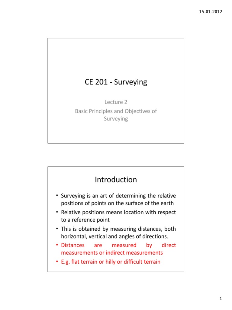 CE 201 - Surveying: Basic Principles and Objectives of Basic Principles ...