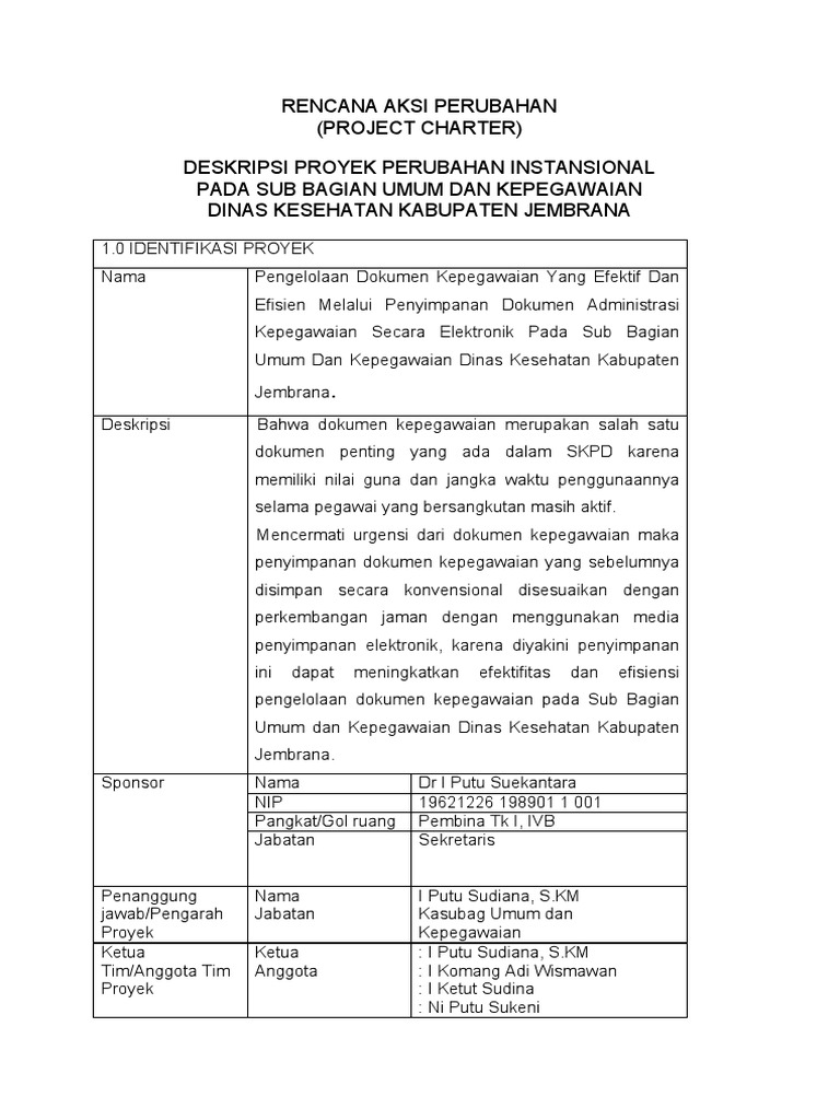 Contoh Project Charter | PDF | Teknologi & Rekayasa